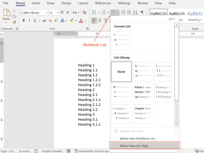 Adding Multilevel Numbers to Headings in Word - Wi-Fi Vitae