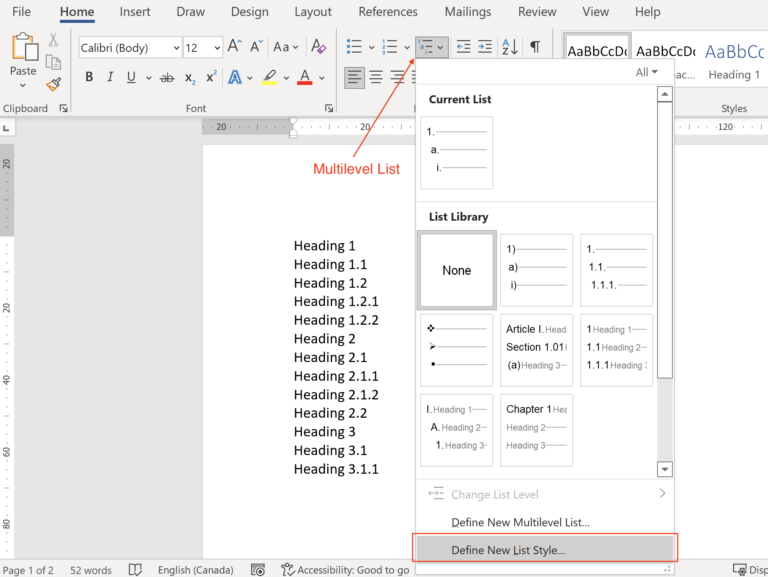Adding Multilevel Numbers to Headings in Word - Wi-Fi Vitae